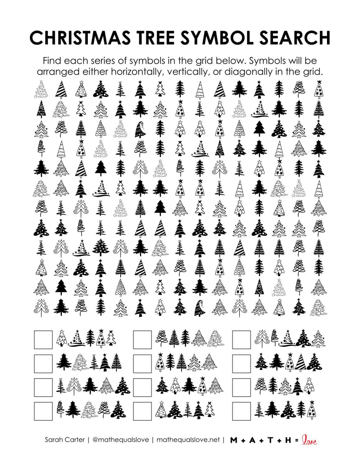 Christmas Tree Symbol Search Puzzle | Math = Love