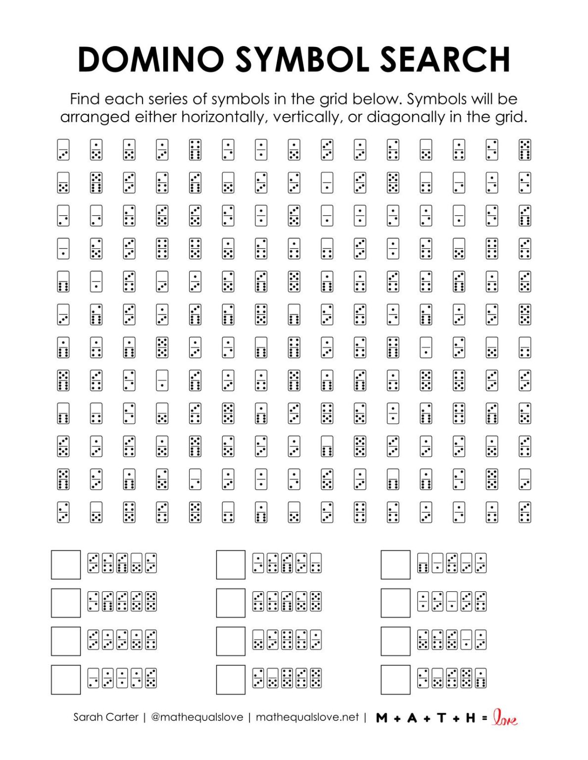 Domino Symbol Search Puzzle | Math = Love