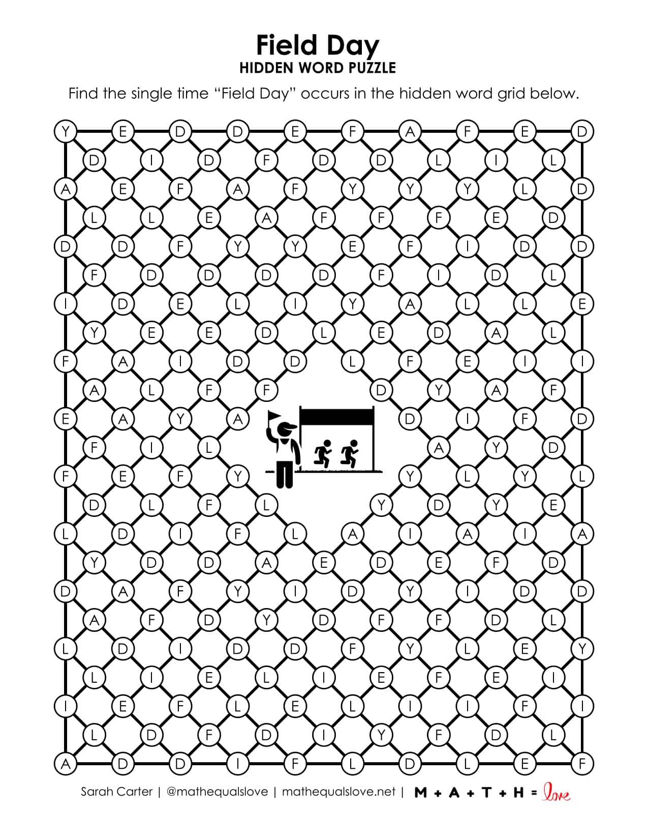 Field Day Hidden Word Puzzle | Math = Love