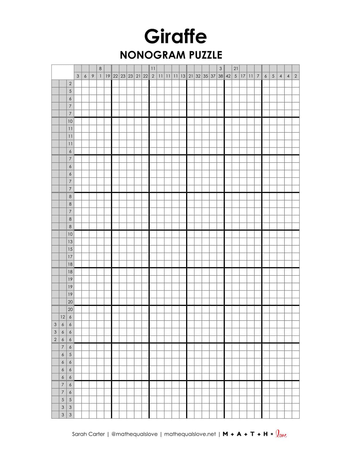 Giraffe Nonogram Puzzle | Math = Love