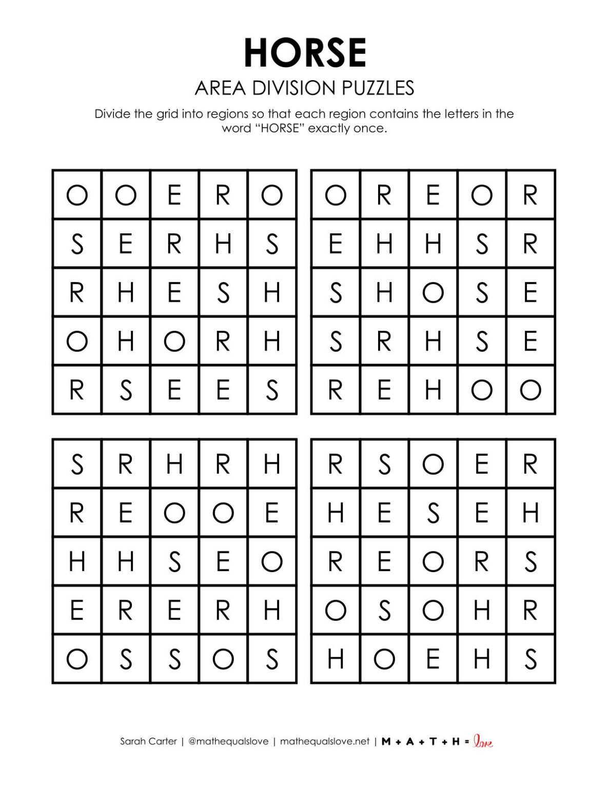 Horse Area Division Puzzles | Math = Love