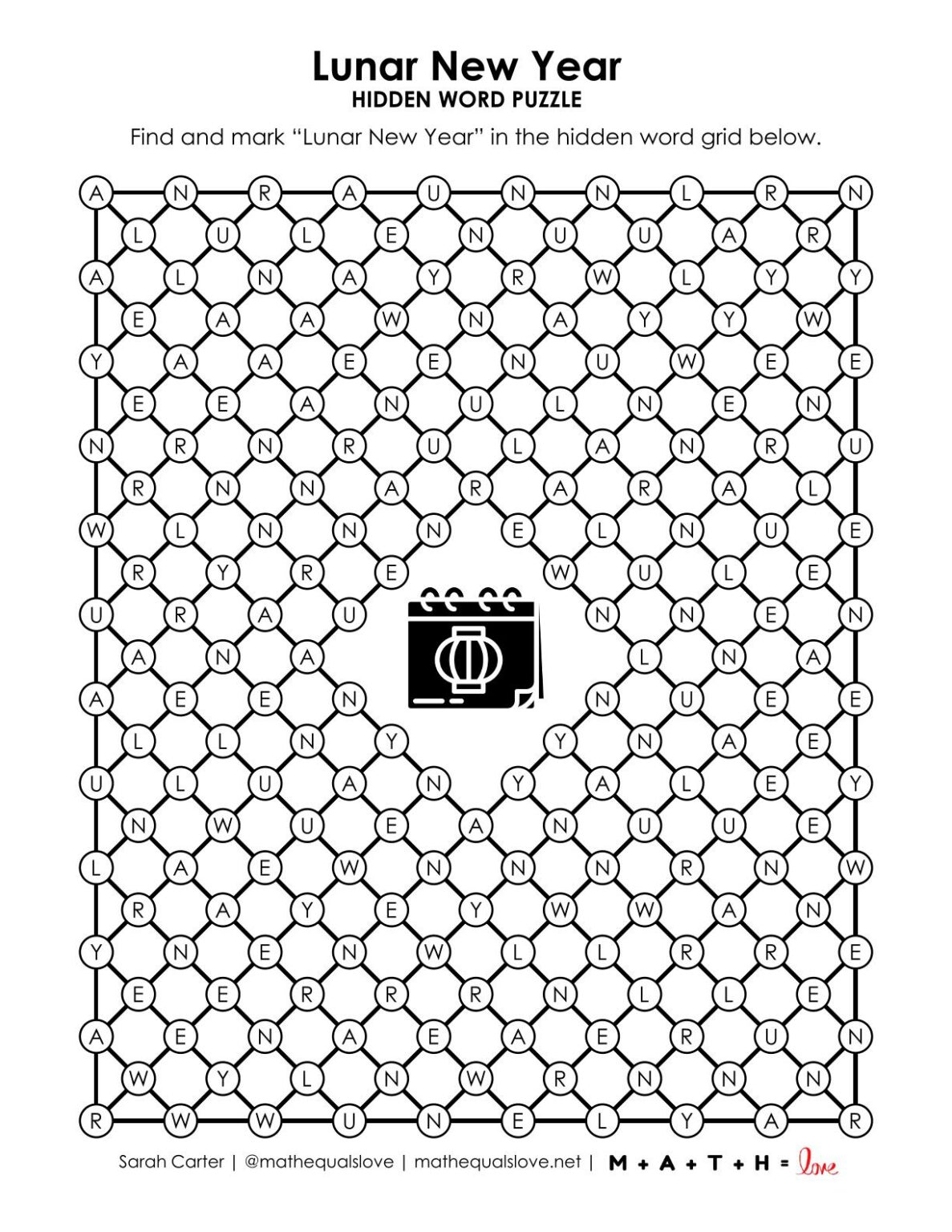 Lunar New Year Hidden Word Puzzle | Math = Love