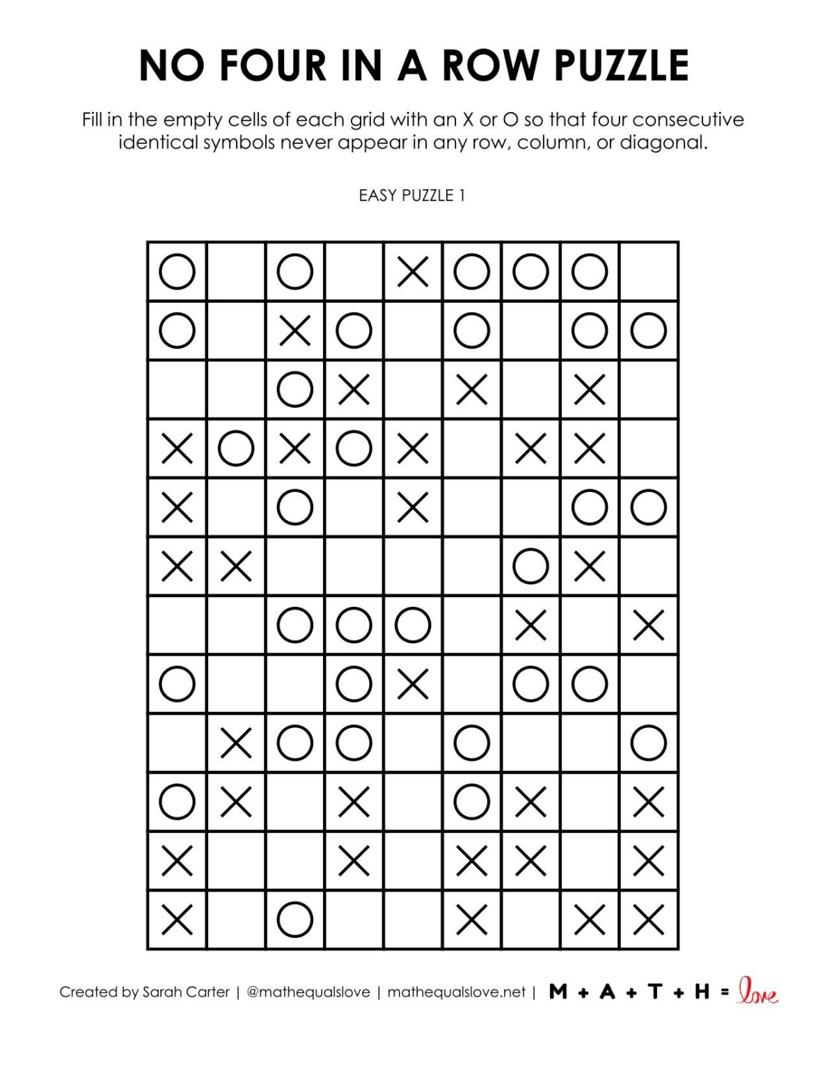 9x12 Rectangle No Four in a Row Puzzles | Math = Love