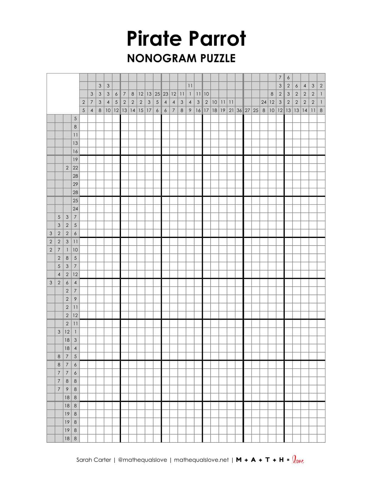 Pirate Parrot Nonogram Puzzle | Math = Love