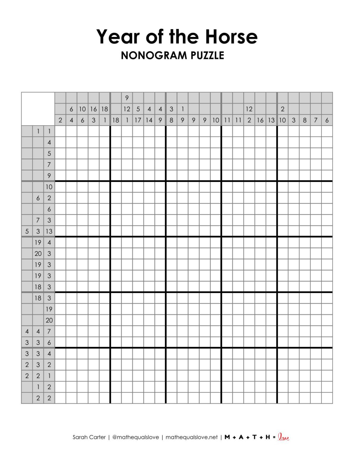 Year of the Horse Nonogram Puzzle | Math = Love