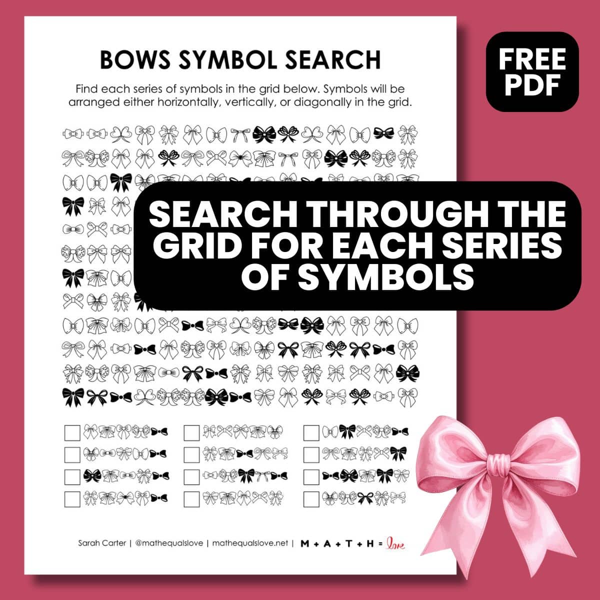 Bows Symbol Search Puzzle | Math = Love