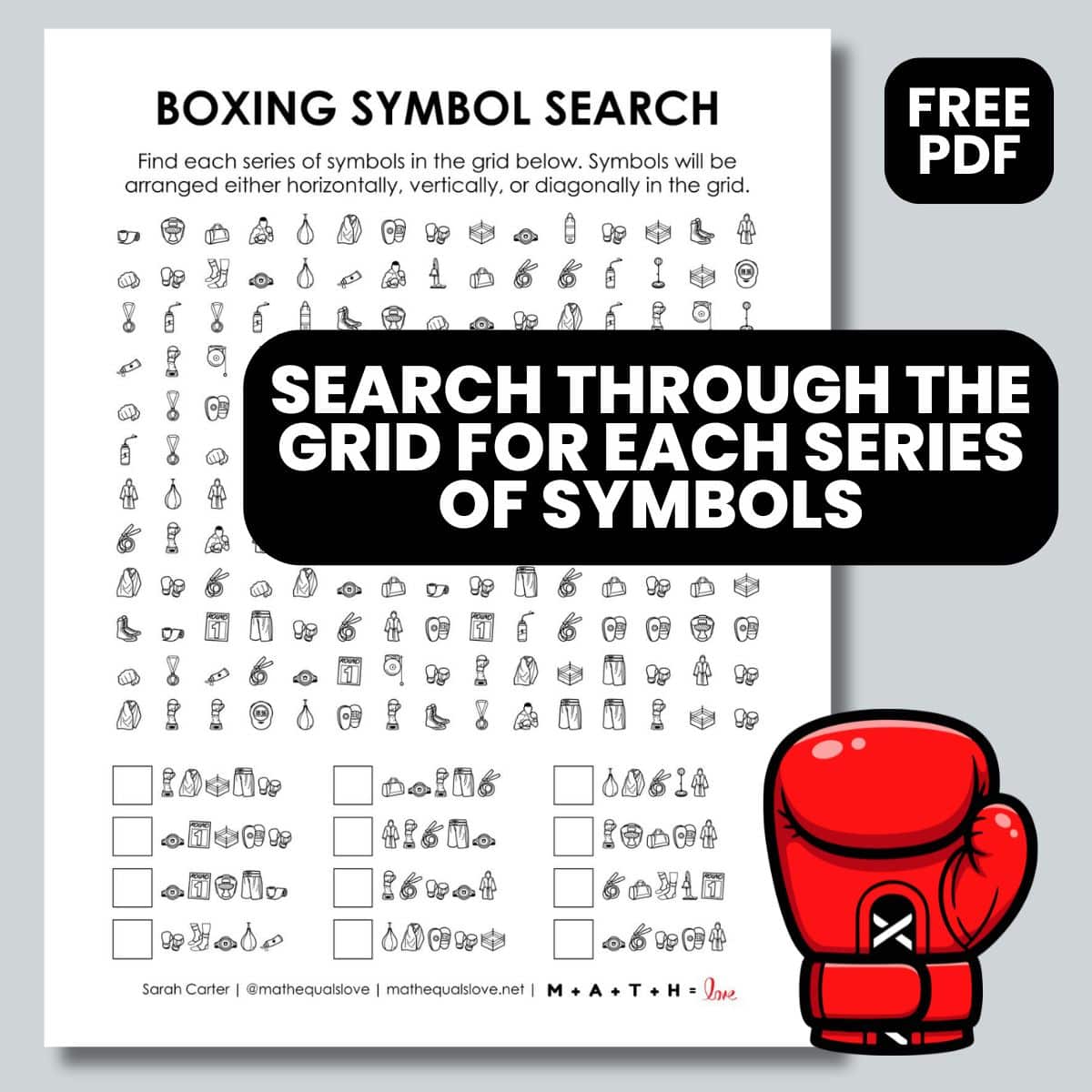 Boxing Symbol Search Puzzle | Math = Love