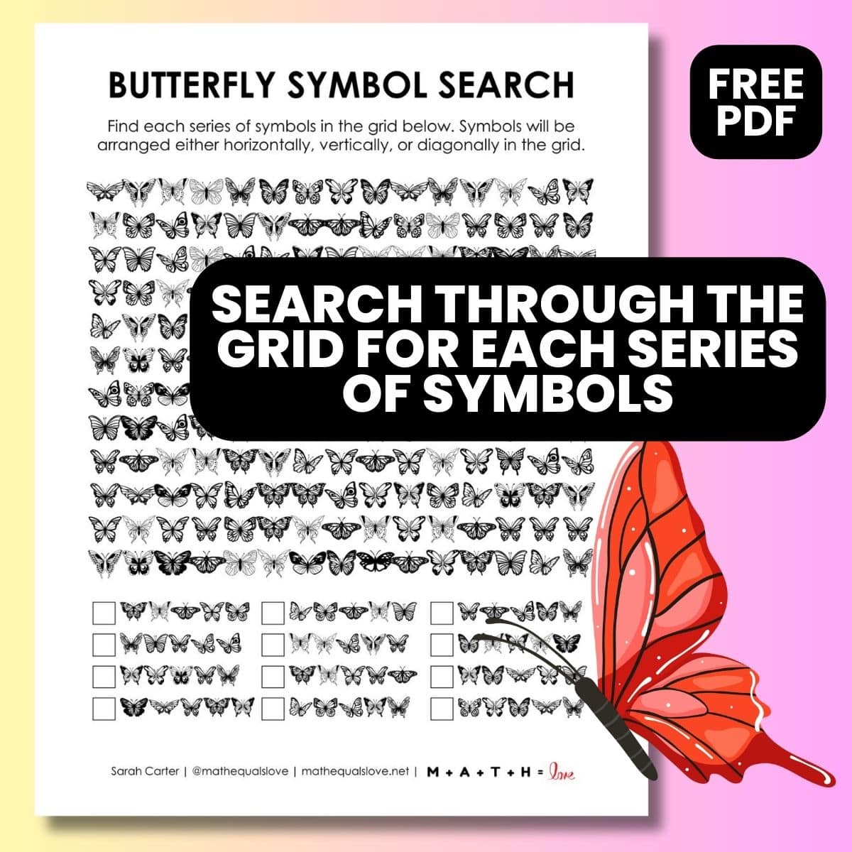 Butterfly Symbol Search Puzzle | Math = Love