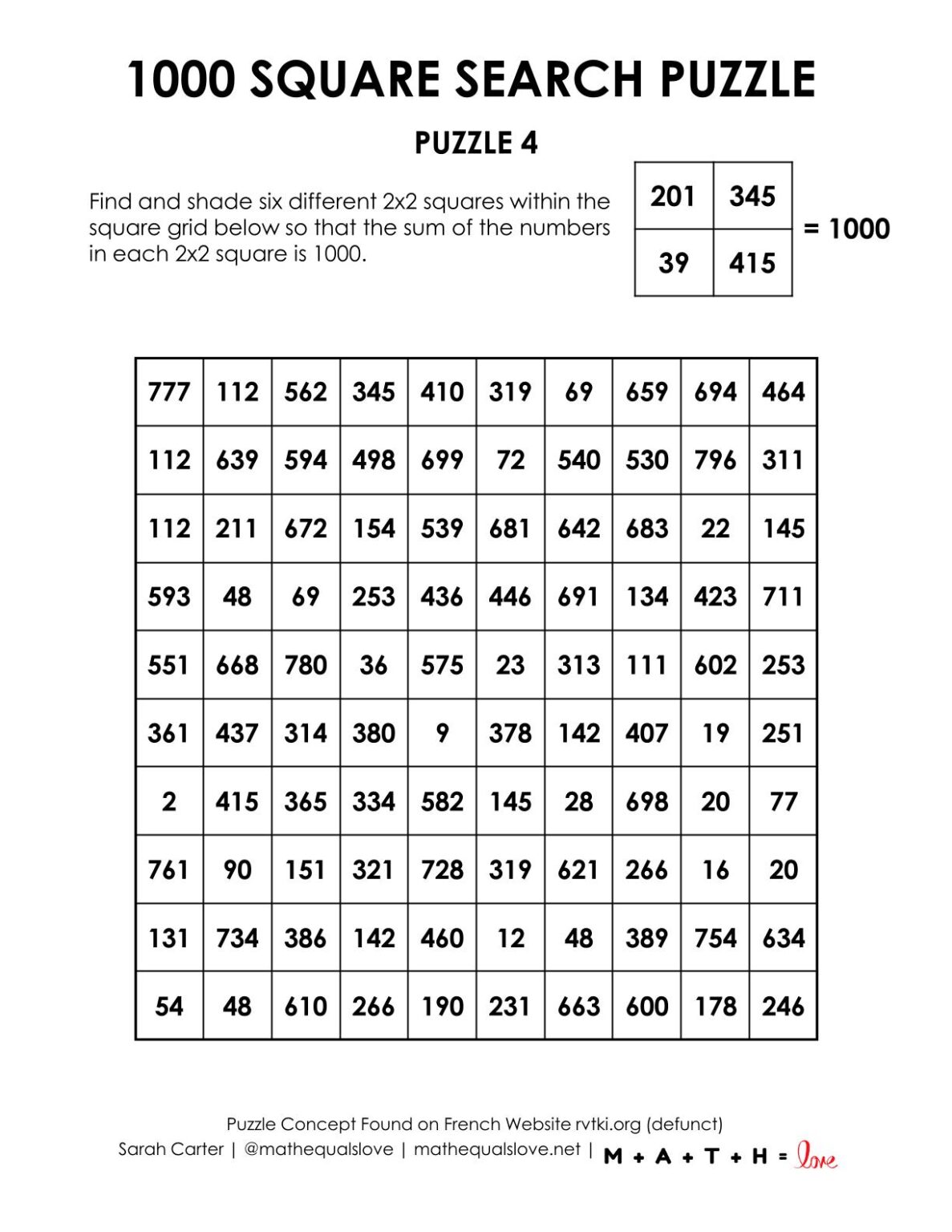 1000 Square Search Puzzles | Math = Love