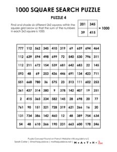 1000 Square Search Puzzles | Math = Love