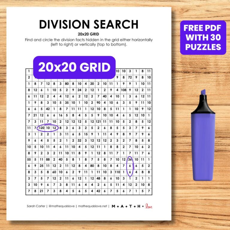 Math Search Puzzle Worksheets | Math = Love