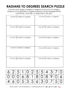 Converting Radians to Degrees Search Puzzle Worksheet | Math = Love