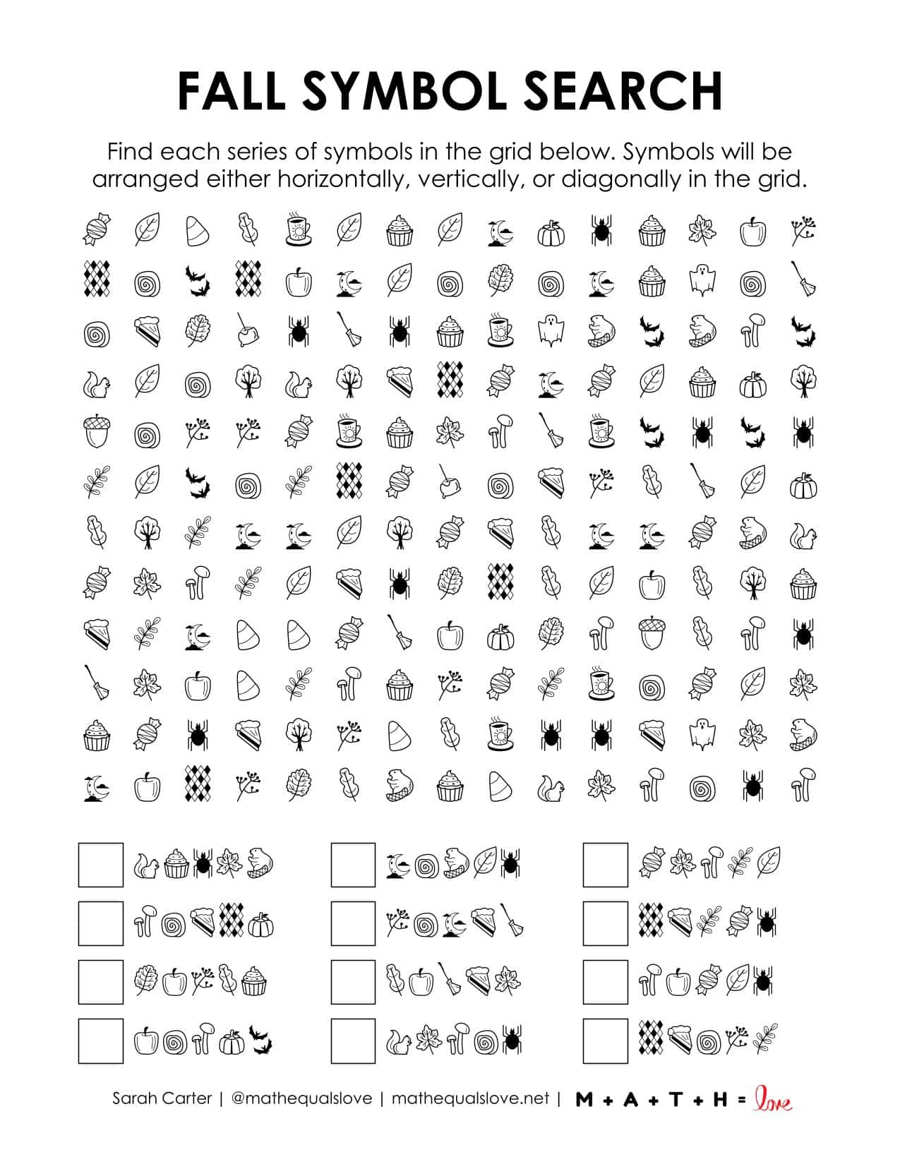 Fall Symbol Search Puzzle | Math = Love