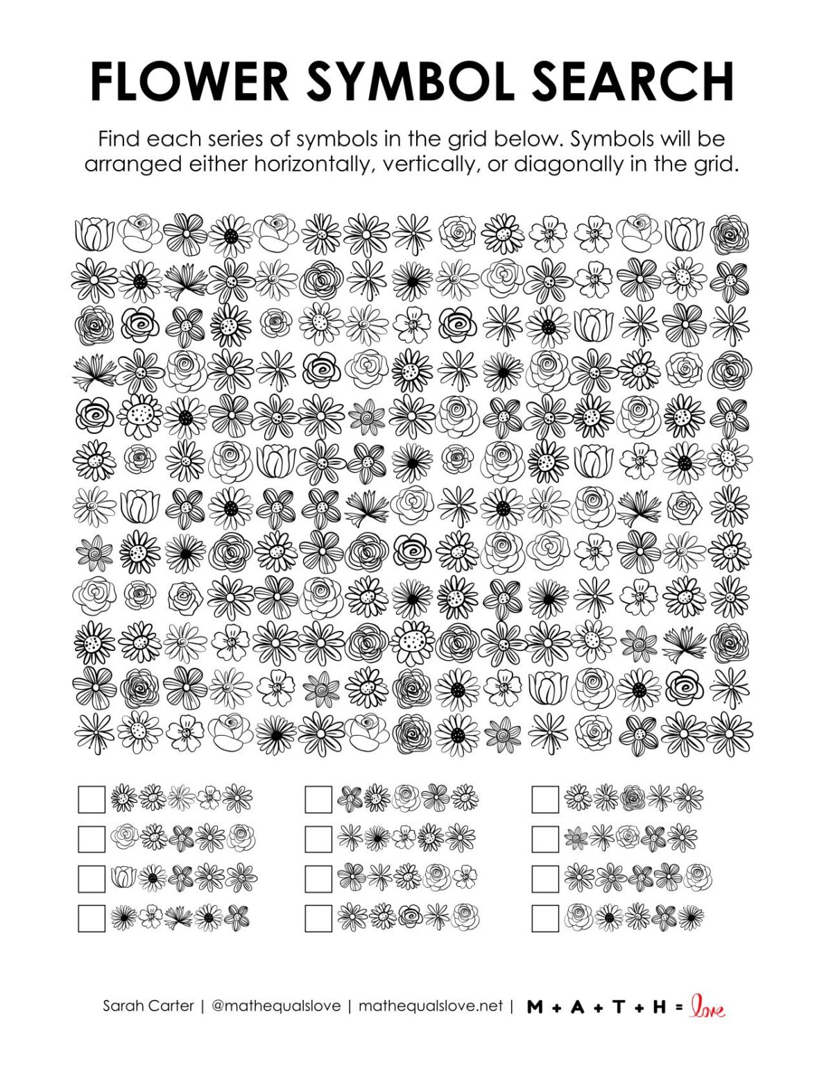 Flower Symbol Search Puzzle | Math = Love