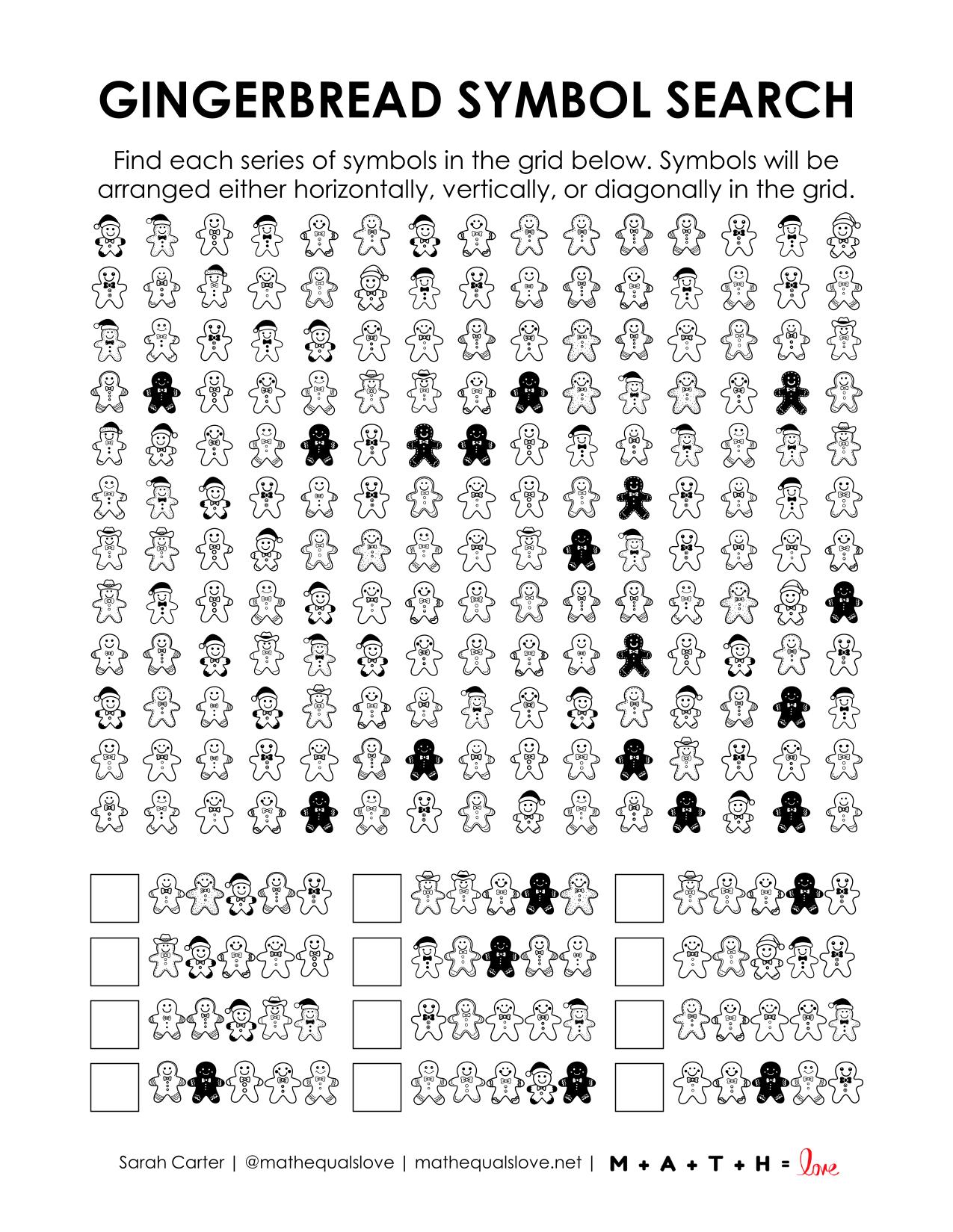 Gingerbread Symbol Search Puzzle | Math = Love