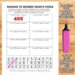 Converting Radians to Degrees Search Puzzle Worksheet | Math = Love