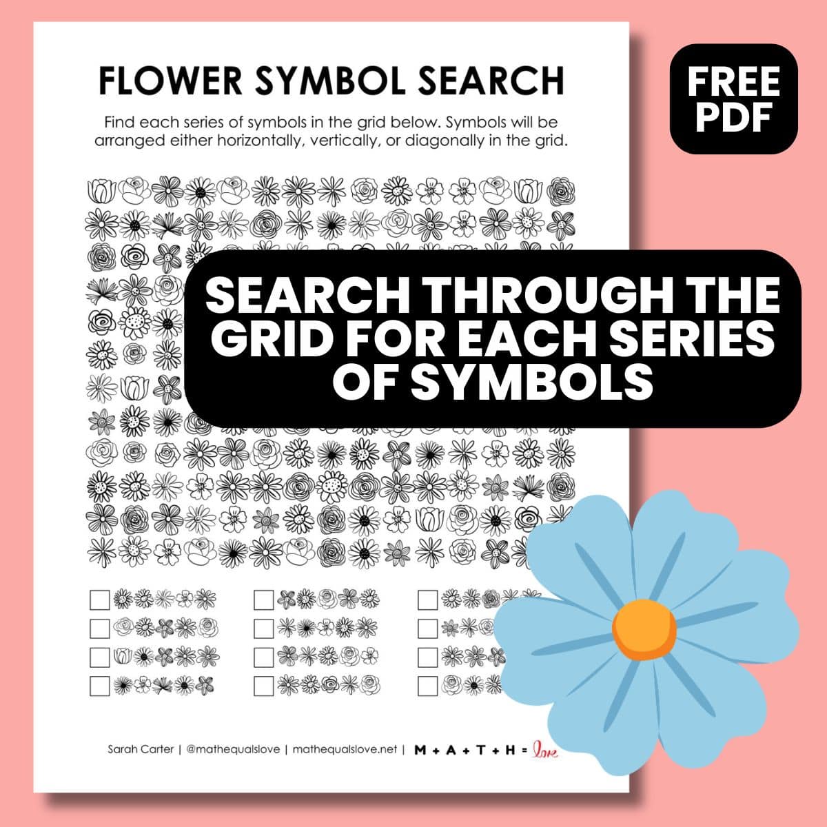 Flower Symbol Search Puzzle | Math = Love
