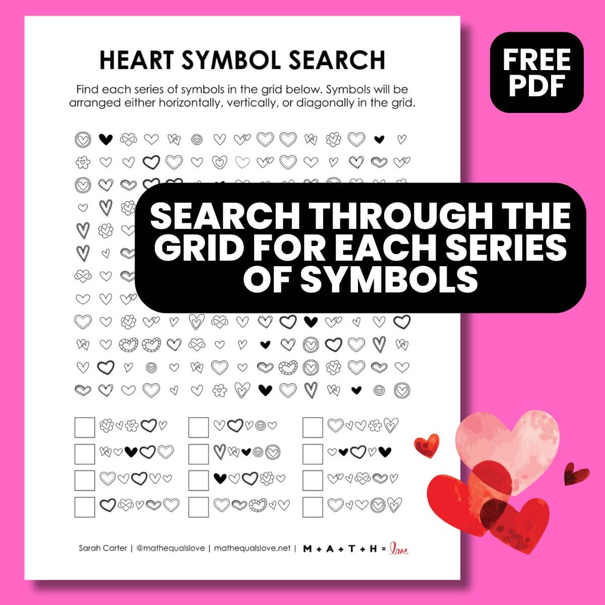 Heart Symbol Search Puzzle | Math = Love