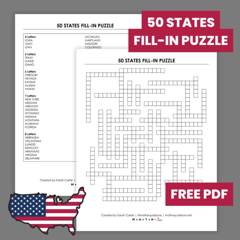 50 States Word Search Puzzle | Math = Love