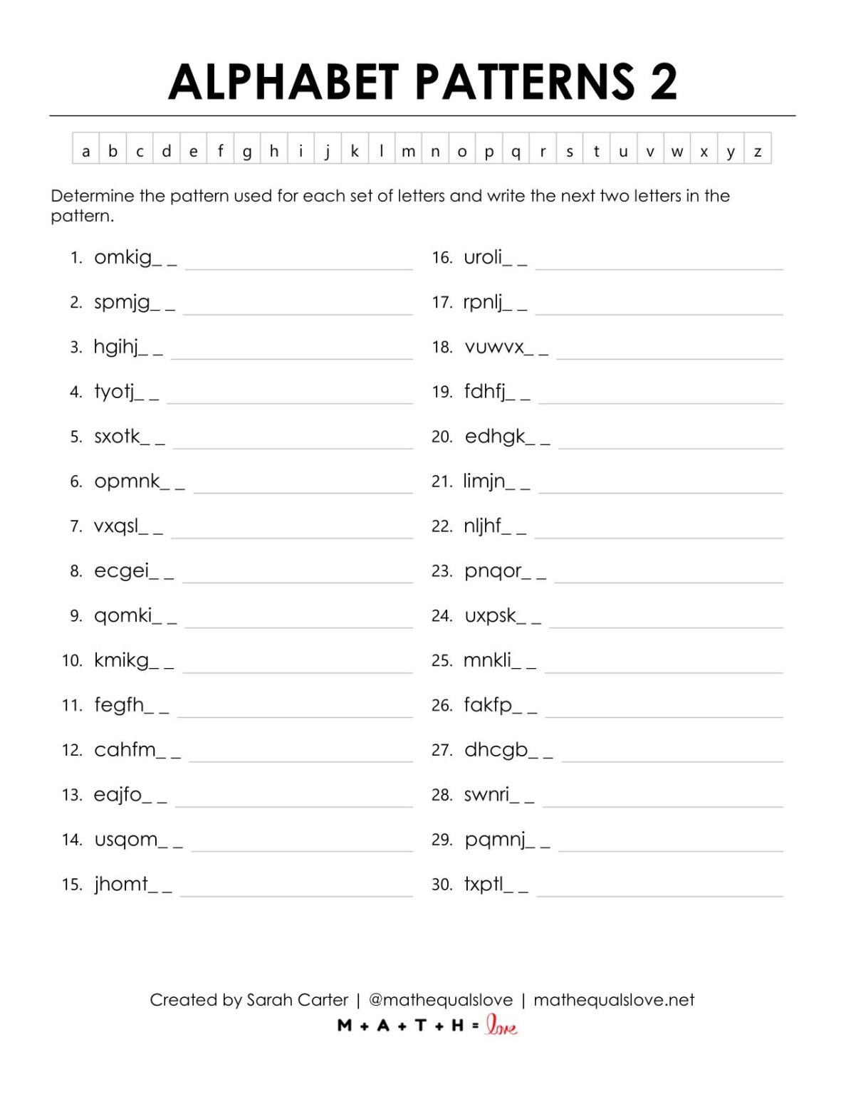 Alphabet Patterns Worksheet Collection | Math = Love