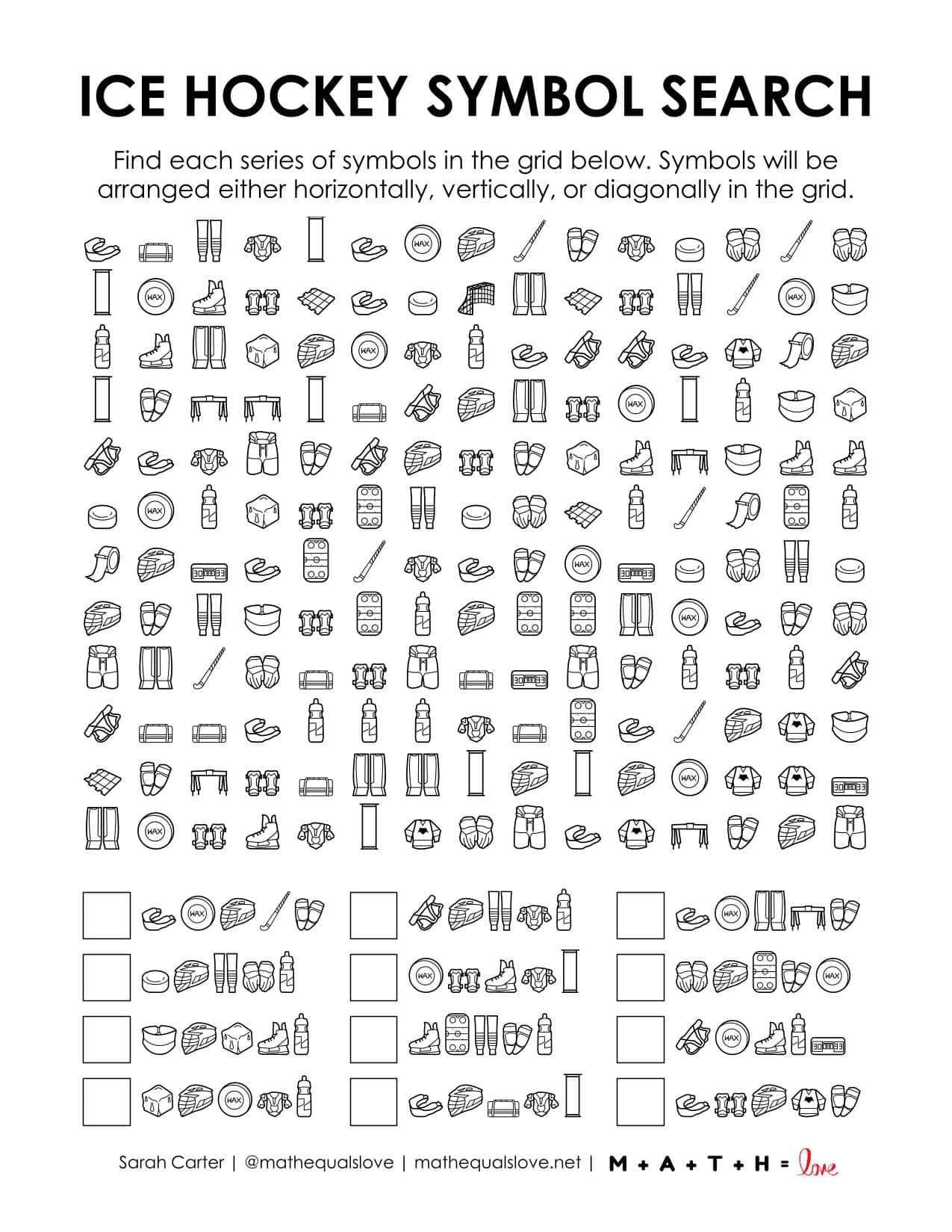 Ice Hockey Symbol Search Puzzle | Math = Love