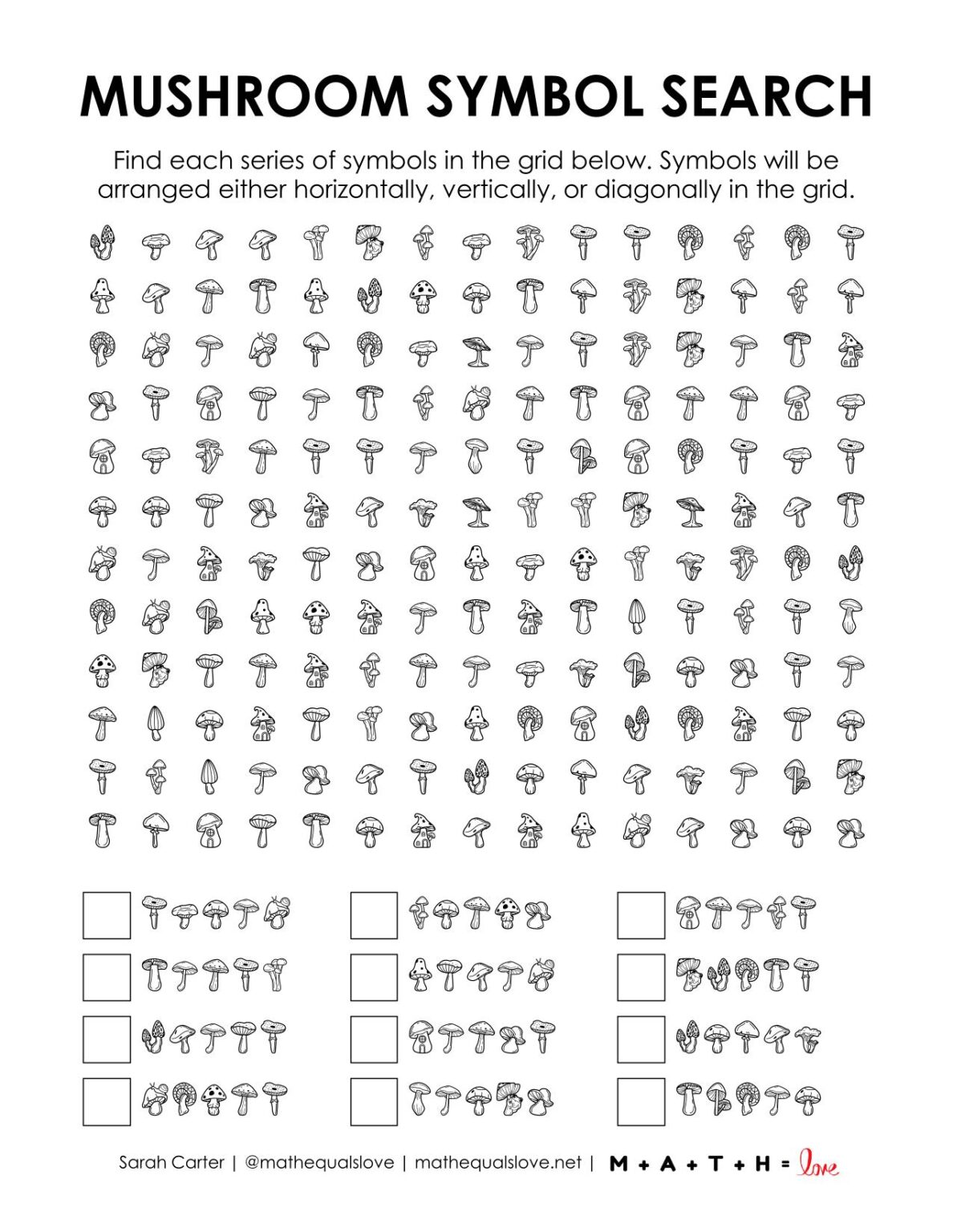 Mushroom Symbol Search Puzzle | Math = Love