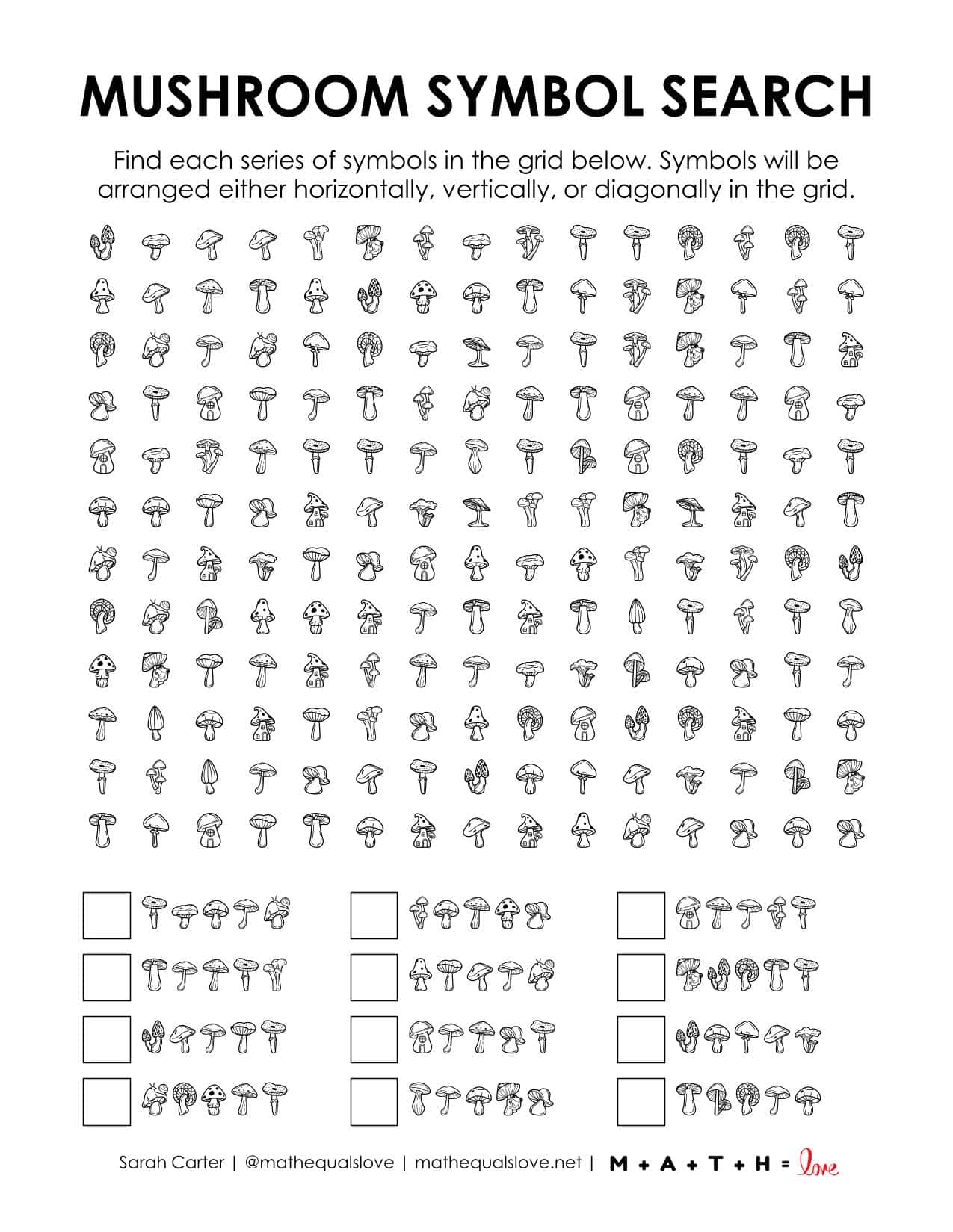 Mushroom Symbol Search Puzzle | Math = Love