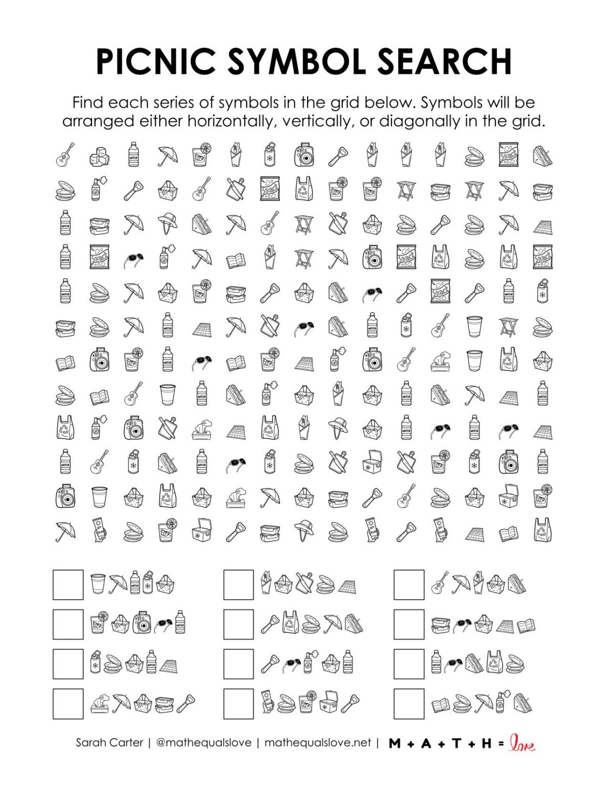 Picnic Symbol Search Puzzle | Math = Love