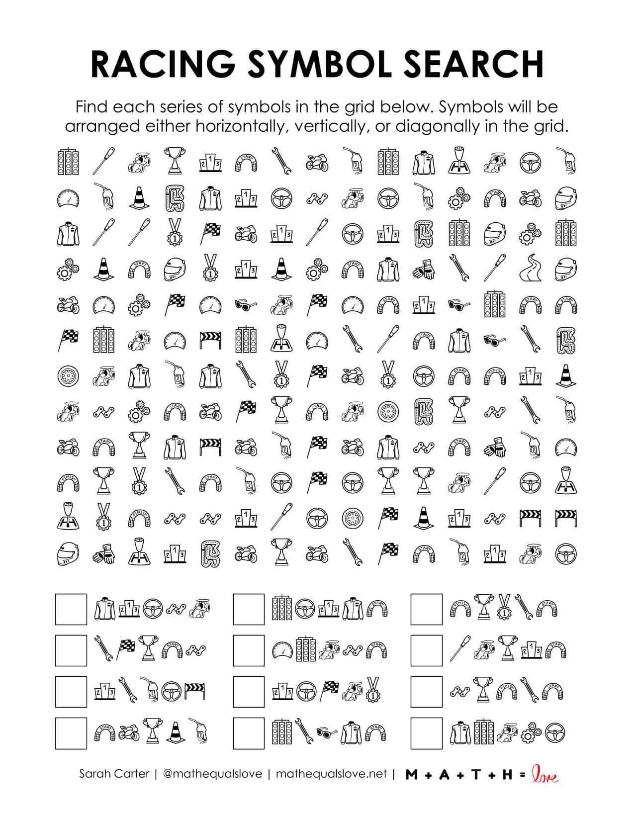 Racing Symbol Search Puzzle | Math = Love