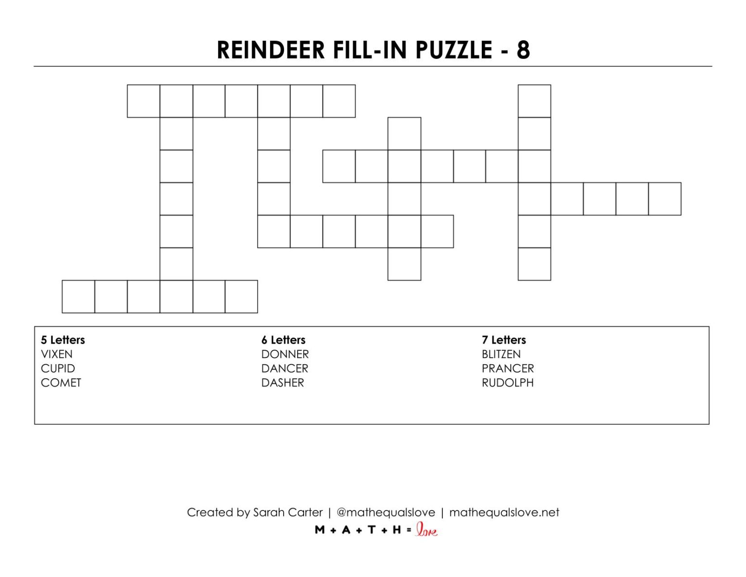 Reindeer Fill-In Puzzle | Math = Love