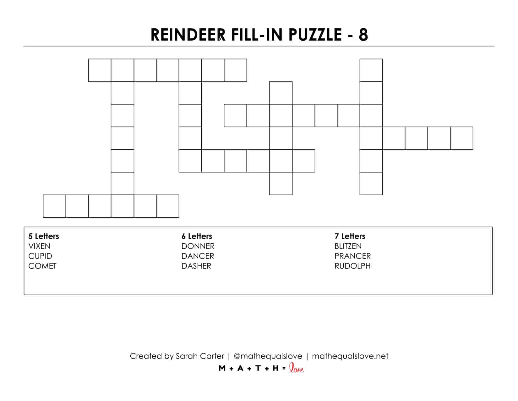 Reindeer Fill-In Puzzle | Math = Love