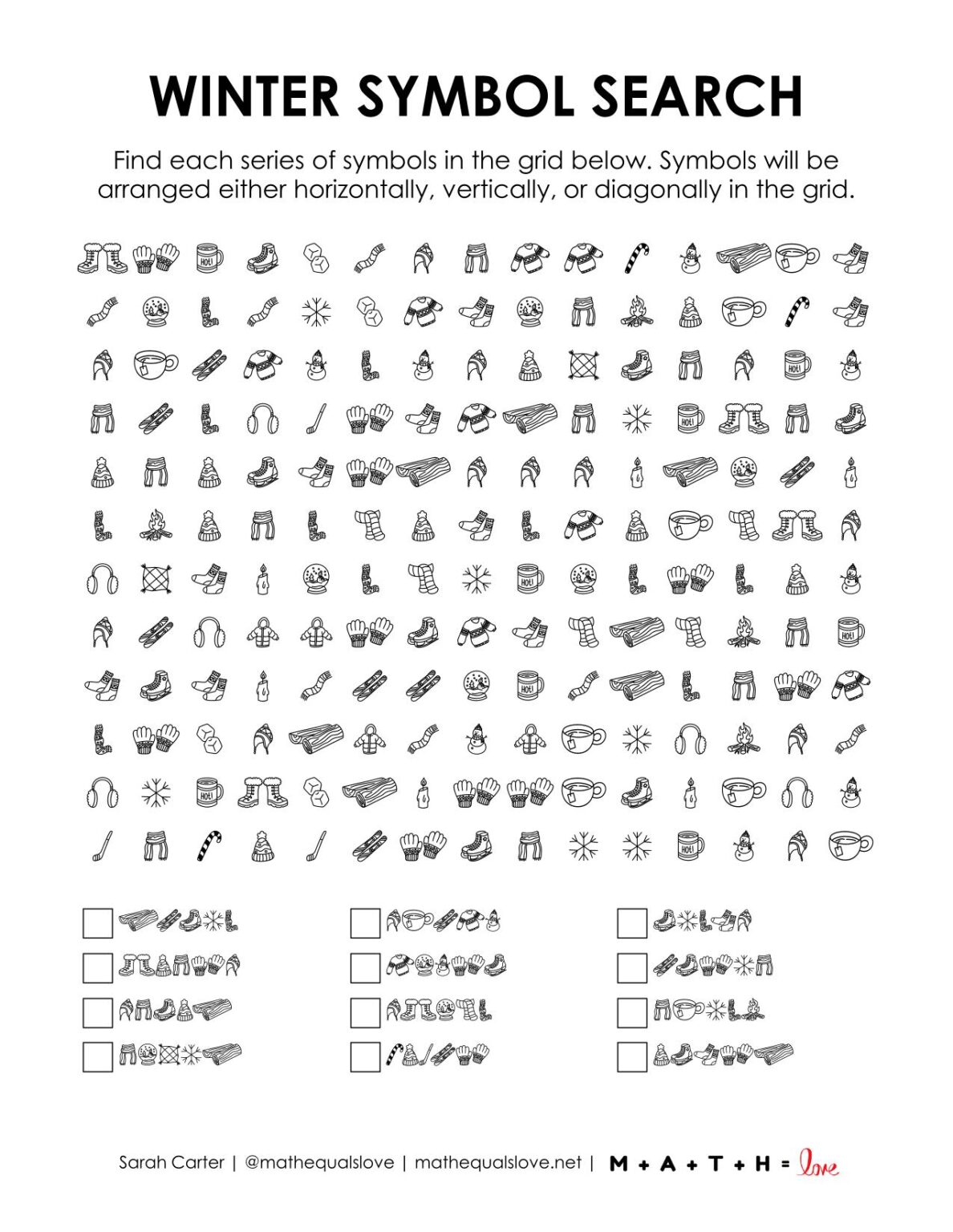 Winter Symbol Search Puzzle | Math = Love