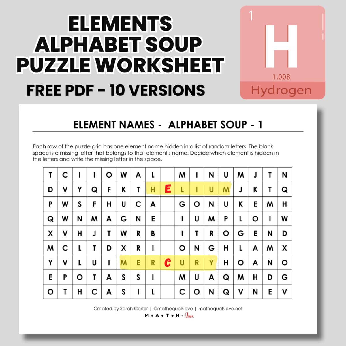 Elements Alphabet Soup Puzzle Worksheet | Math = Love