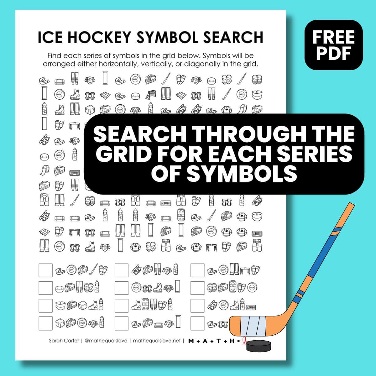 Ice Hockey Symbol Search Puzzle | Math = Love