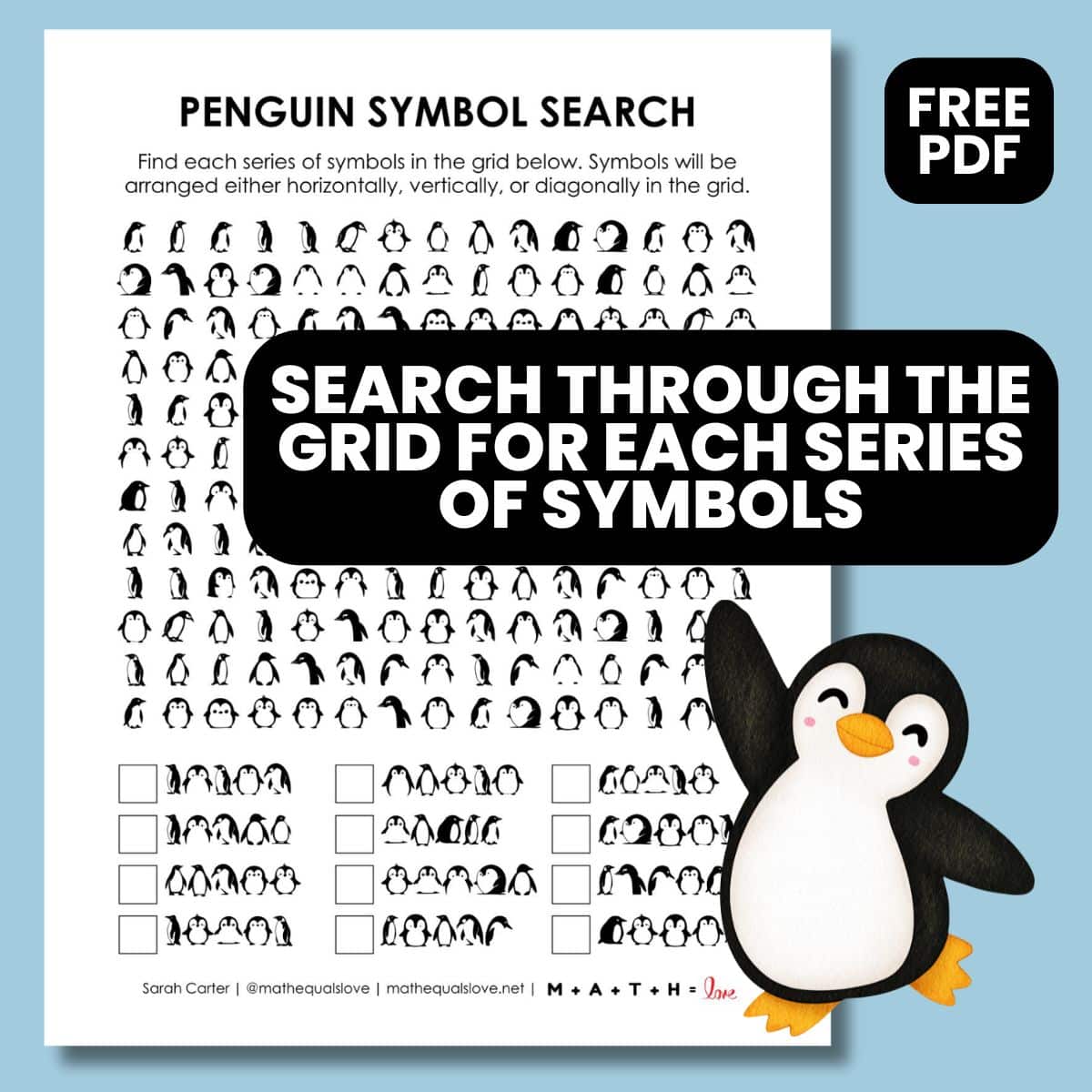 Penguin Symbol Search Puzzle | Math = Love