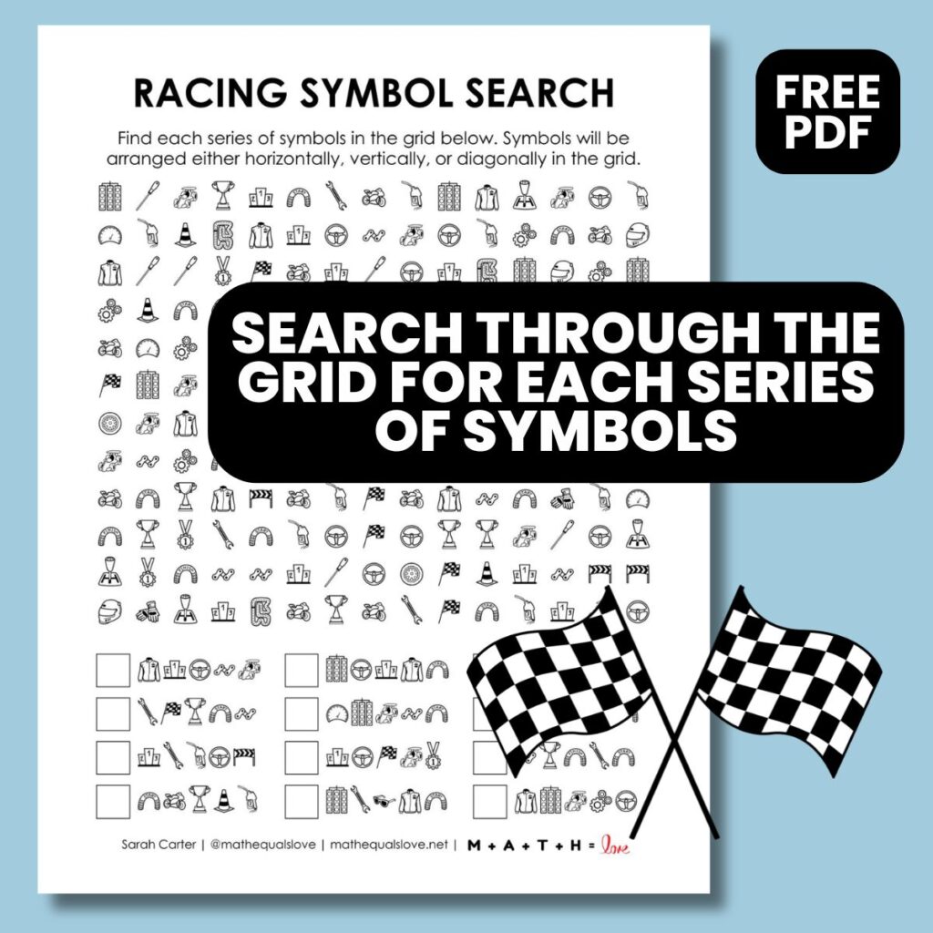 Racing Symbol Search Puzzle | Math = Love