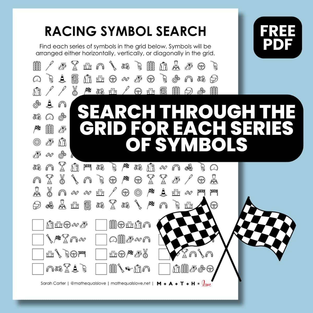 Racing Symbol Search Puzzle | Math = Love