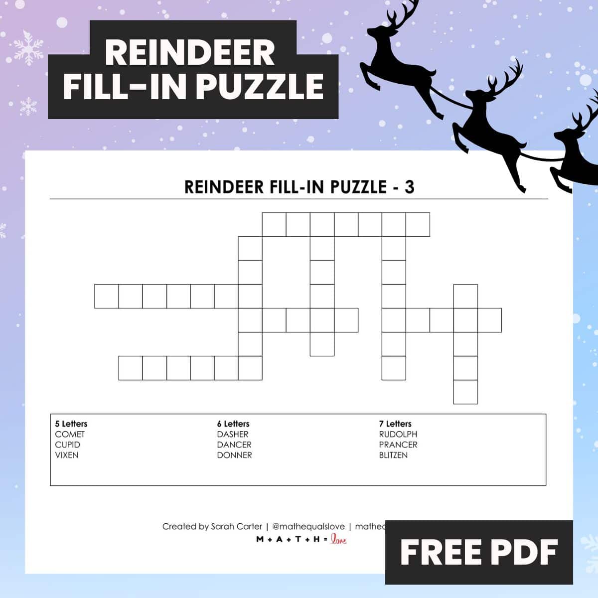 Reindeer Fill-In Puzzle | Math = Love