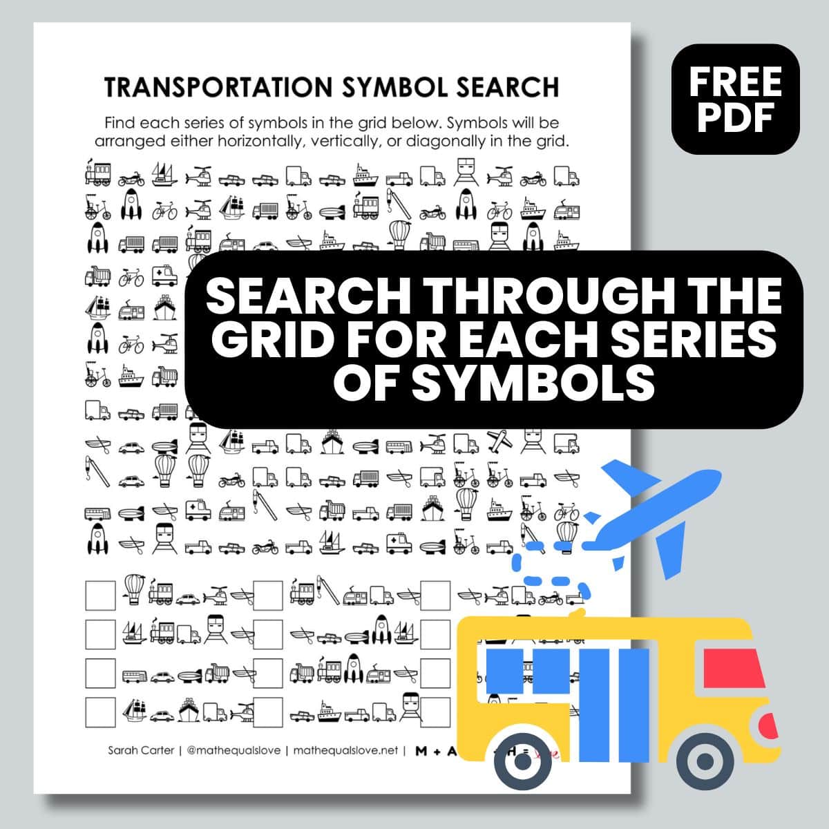 Transportation Symbol Search Puzzle | Math = Love