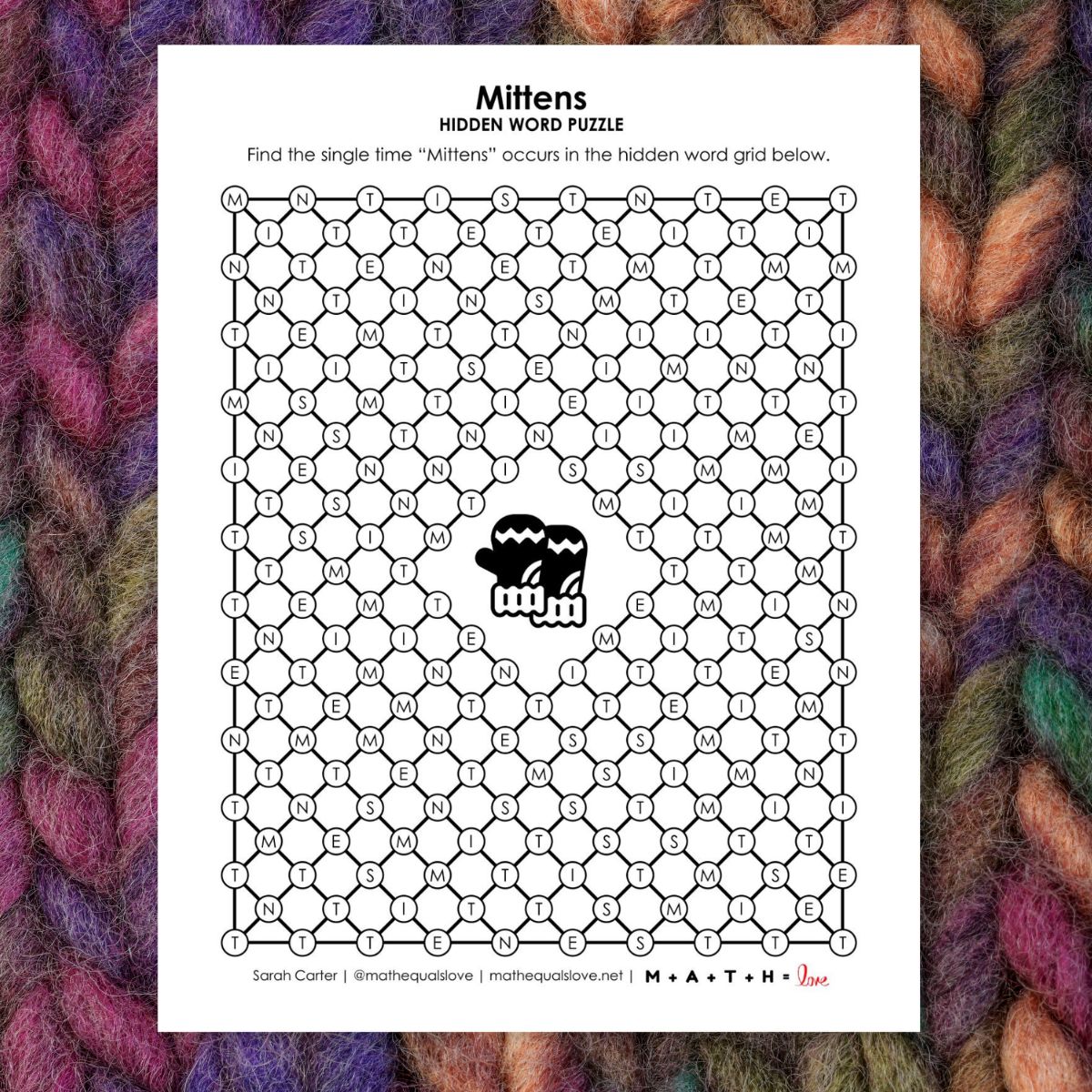 Mittens Hidden Word Puzzle | Math = Love