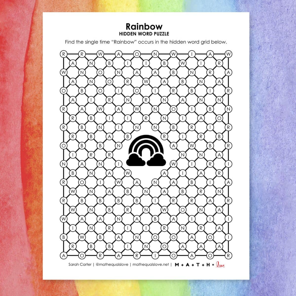 Rainbow Hidden Word Puzzle | Math = Love