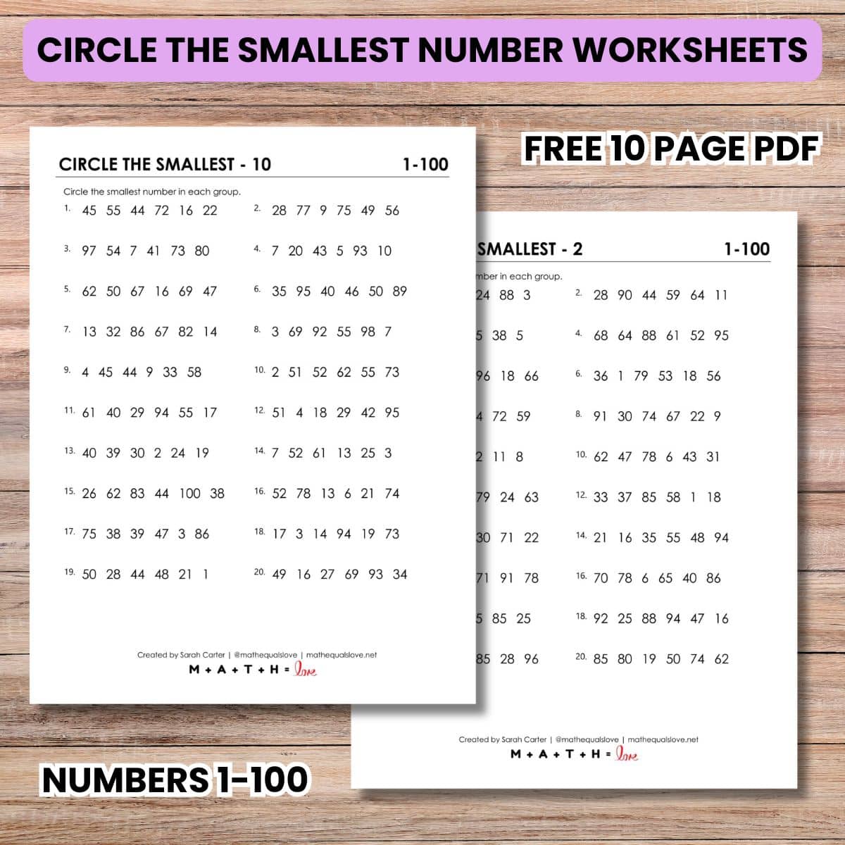Circle the Smallest Number Worksheets (1-100) | Math = Love